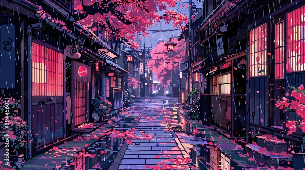 Old Japanese town with traditional wooden houses and narrow streets ...