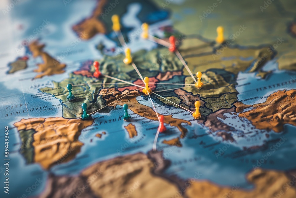 Map with countries connected by lines, representing global connections ...