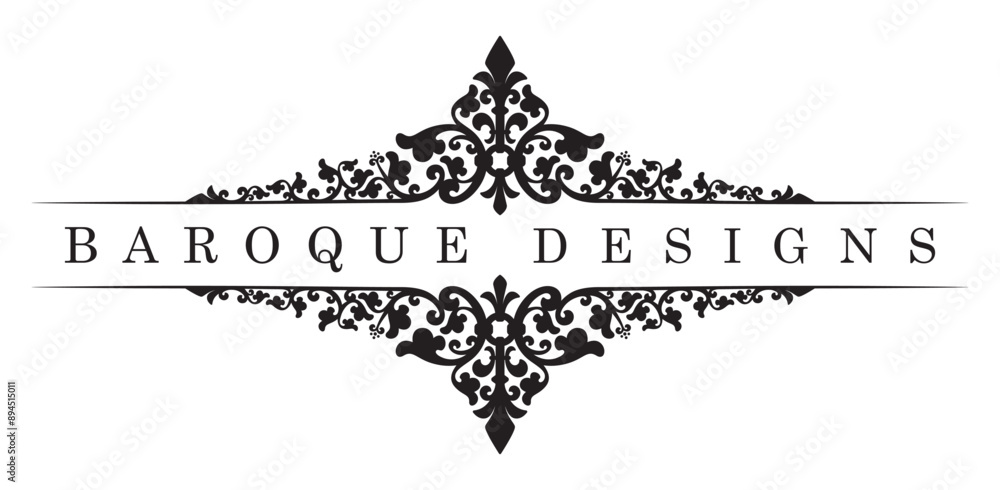 Vector baroque black headline border frame. Template. Isolated on white ...