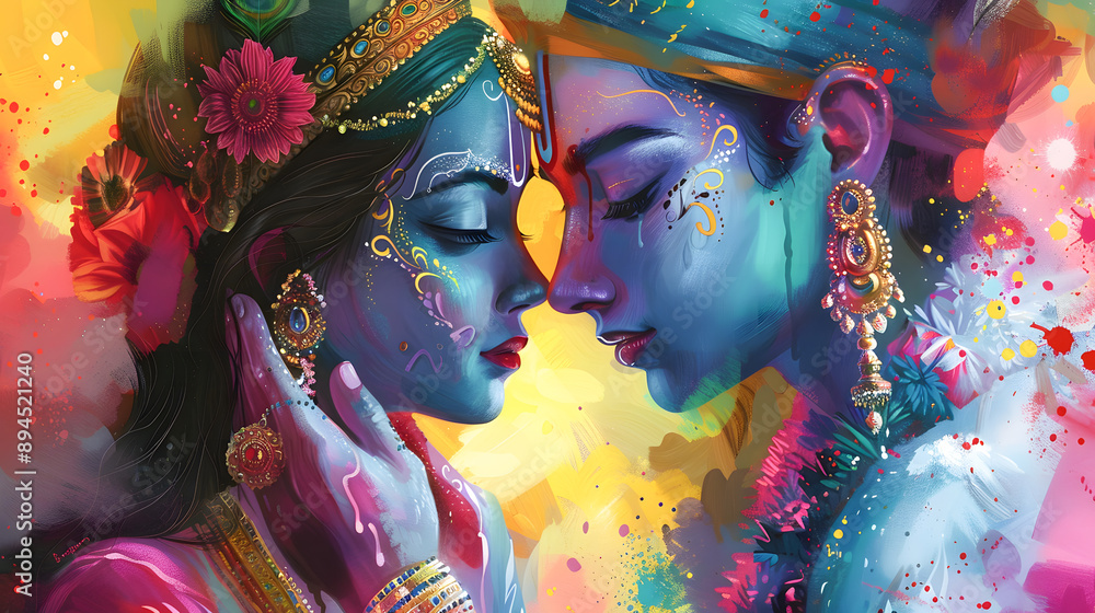 Divine love story of Hindu gods Radha and Krishna through a ...