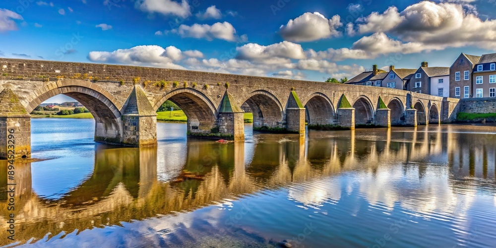 Medieval bridge in Barnstaple crossing the River Taw, featuring ...