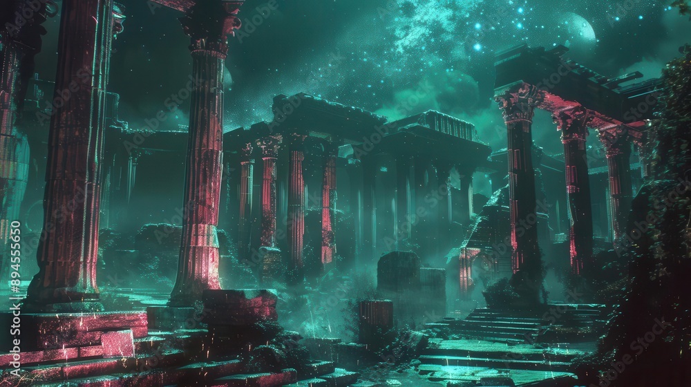 ancient roman forum reimagined in cyberpunk future holographic ruins ...