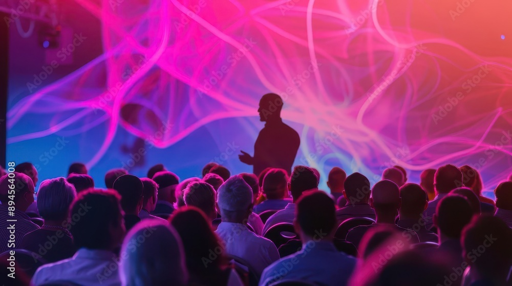 diverse audience in amphitheaterstyle seating leaning forward with rapt ...