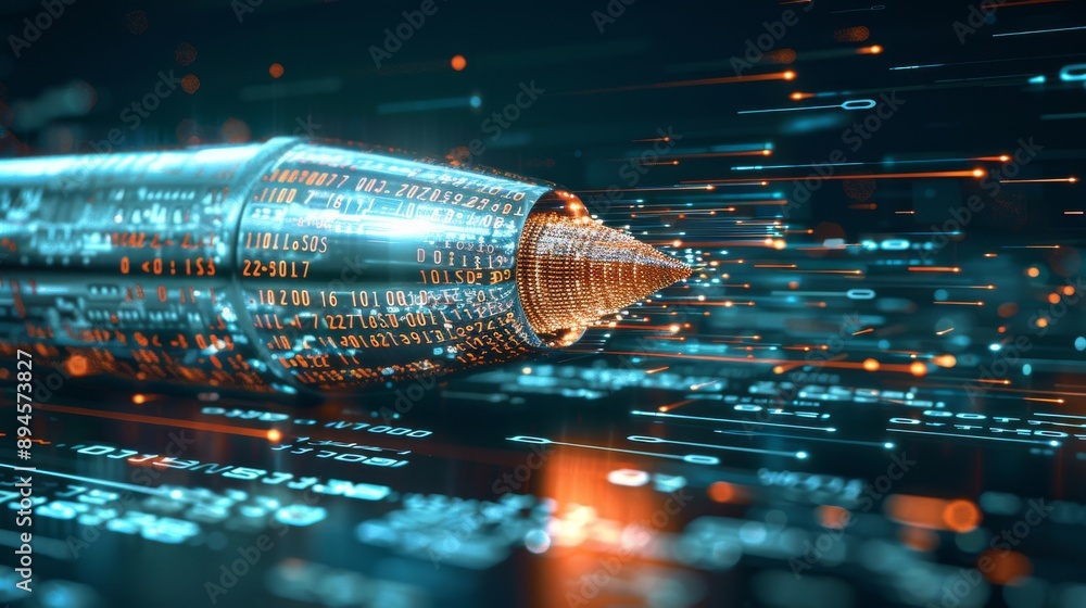 High-resolution close-up of a sleek silver bullet leaving a trail of ...