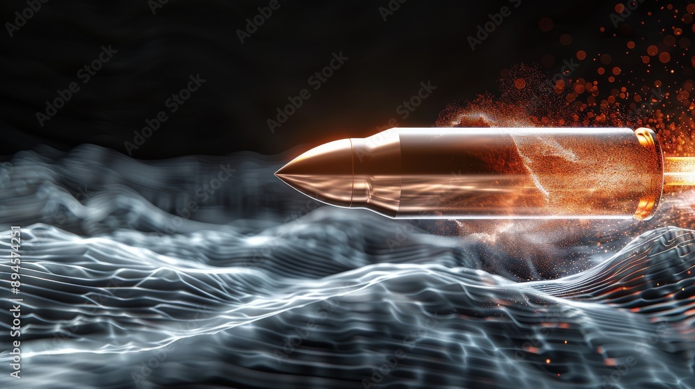 Hyper-realistic close-up of a bullet breaking the sound barrier, with ...