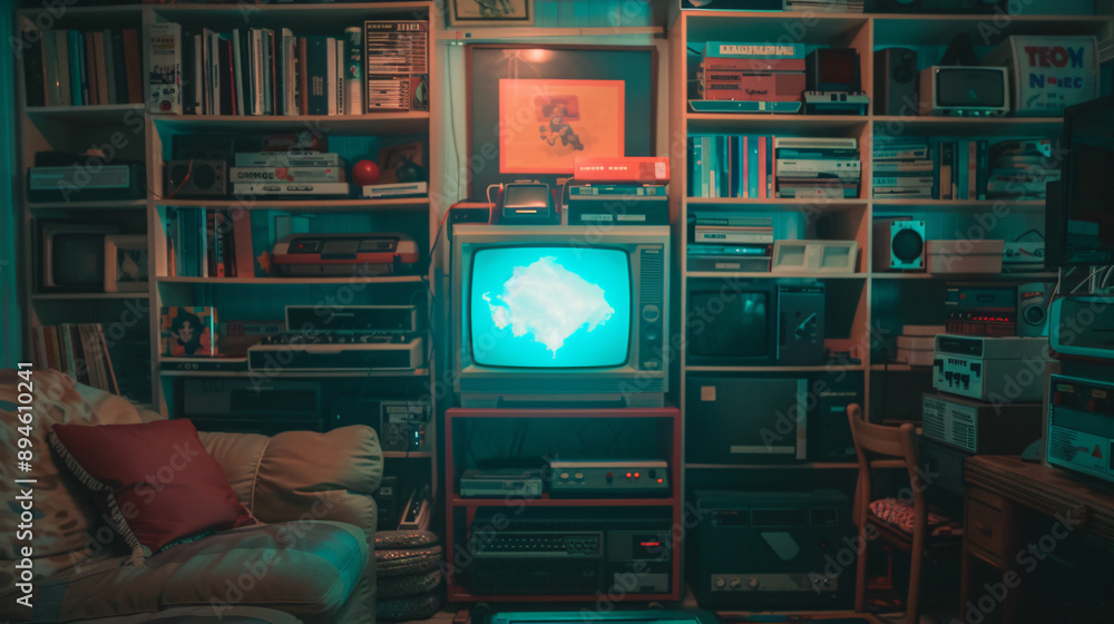 Nostalgic Retro Gaming Room - Vintage Setup with CRT TV, 8-Bit Games ...