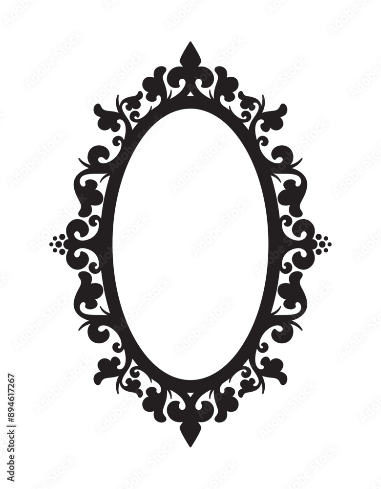 Vector baroque black ellipse border frame. Template. Isolated on white ...