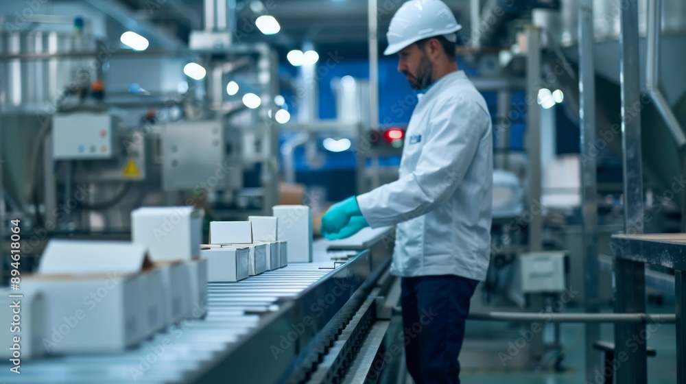 A food processing engineer overseeing the automated packaging of food ...