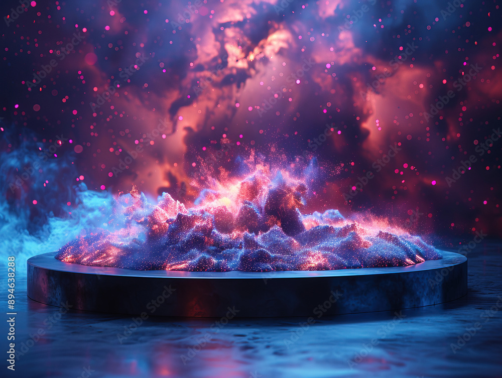 Black 3D display platform space with moon Podium background galaxy ...