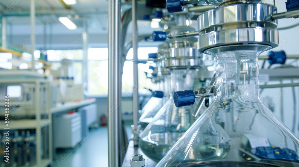 A modern industrial chemical research laboratory with chemists ...