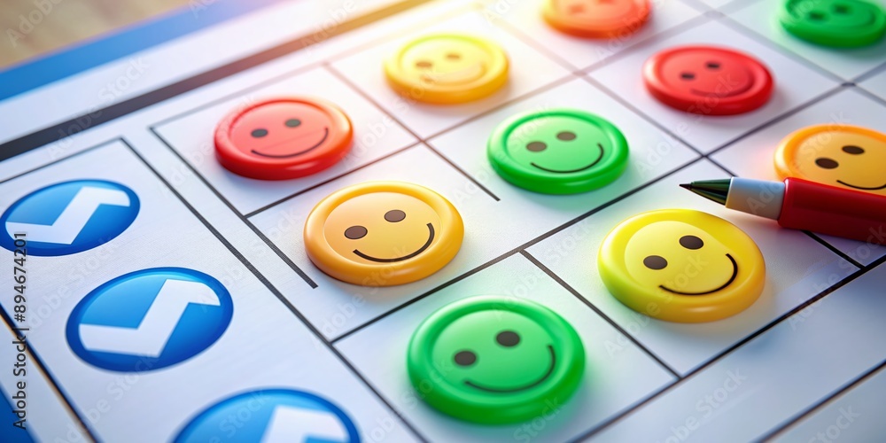 Vibrant illustration of a survey form with colorful rating scales ...