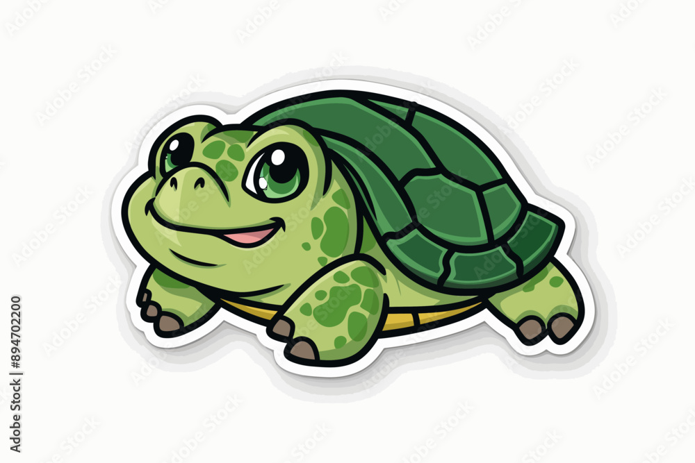 Smiling Turtle Cartoon Illustration: Adorable, green turtle with a big ...