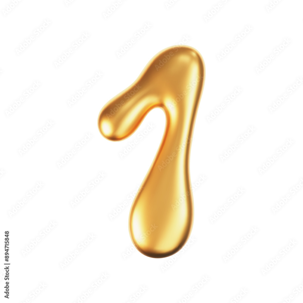3d gold liquid number 1 in y2k style isolated on a white background ...