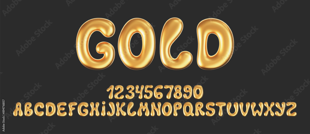 3d gold liquid font in y2k style isolated on a dark background. Render ...