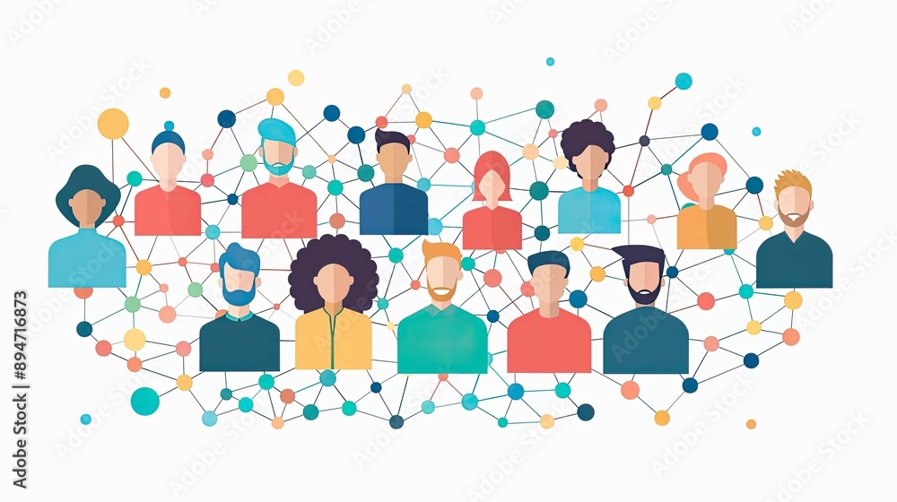 Social chain reaction flat design front view community theme cartoon ...