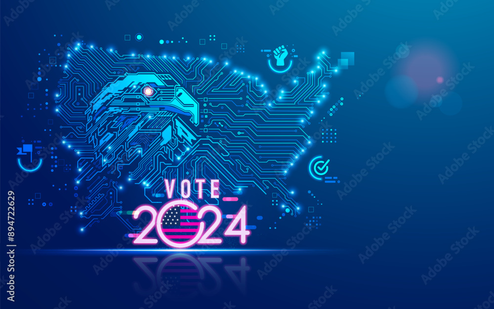 concept of USA election 2024 campaign, graphic of futuristic eagle ...
