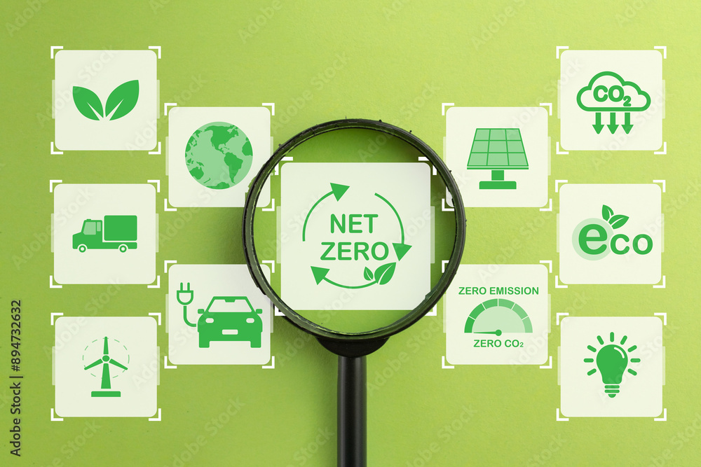 Sustainable,Net Zero,ESG,Green energy,carbon neutral concept.,Magnifying glass focus on Net zero ...