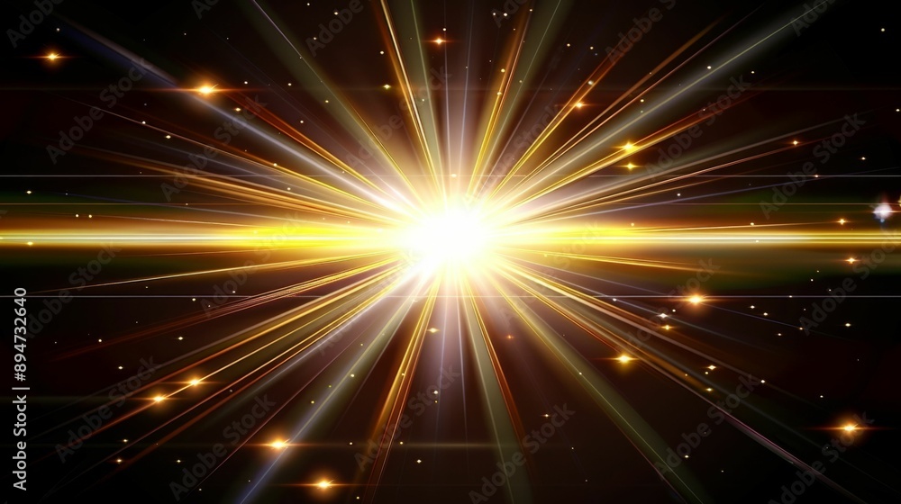 ภาพประกอบสต็อก A high-contrast lens flare effect on a deep black ...