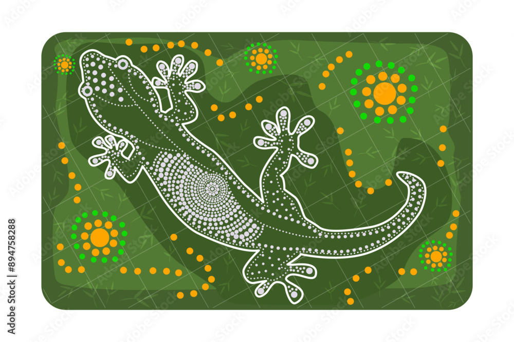 Lizard in australian aboriginal style on green background.Australia ...