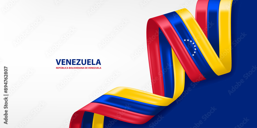 Venezuela 3D ribbon flag. Bent waving 3D flag in colors of the ...