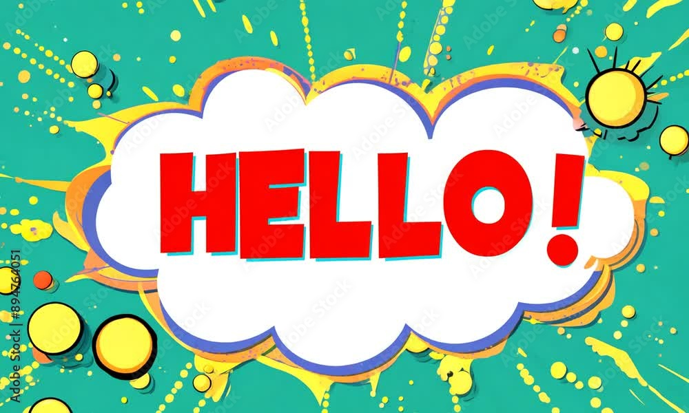 Pop art in comic style animation with "HELLO" text video 4K. Vintage ...