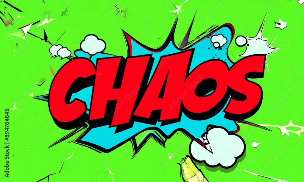 Chaos word, text on green screen. Motion poster. 4k animated Comic book ...