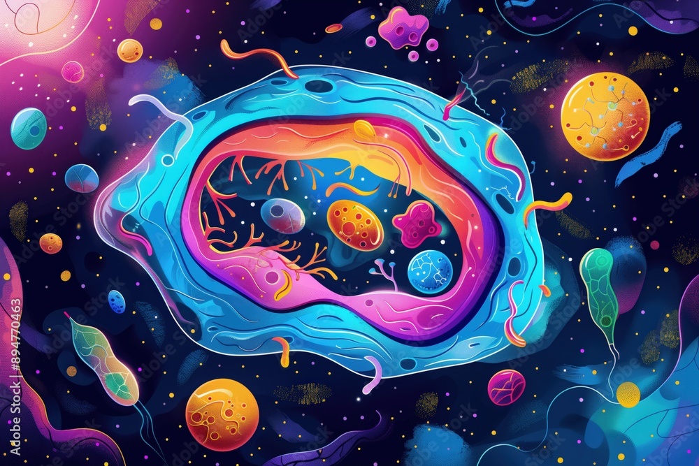 Human cell structure, organelles functions, detailed flat design ...