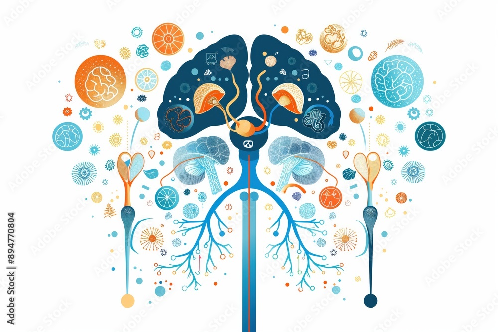 Hormonal balance, endocrine regulation, detailed flat design ...