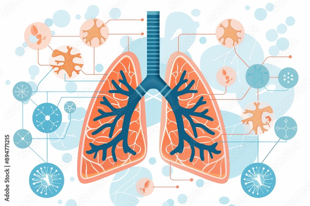 Lung functions, respiratory efficiency, detailed flat design ...