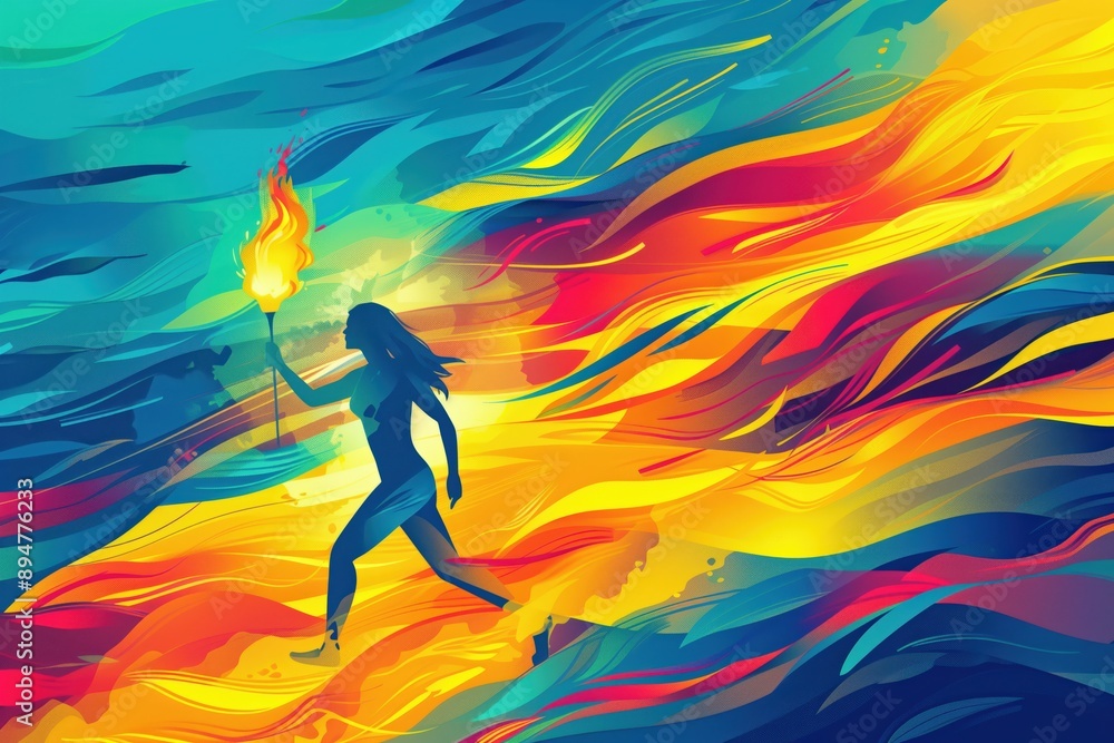 Olympic flame, torch bearer, detailed flat design illustration showing ...