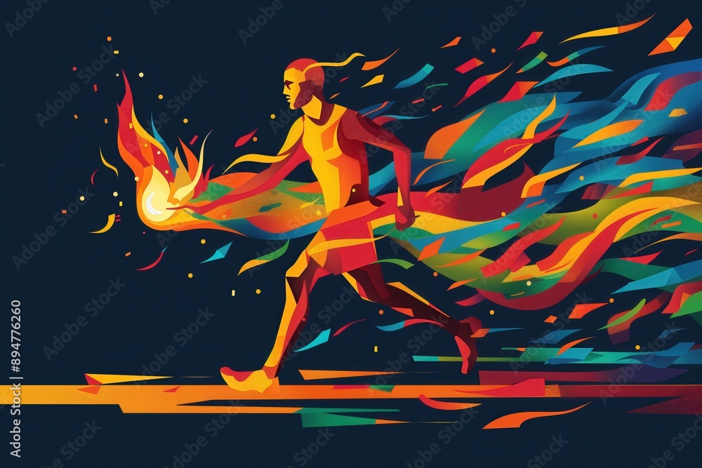 Olympic flame, torch bearer, detailed flat design illustration showing ...