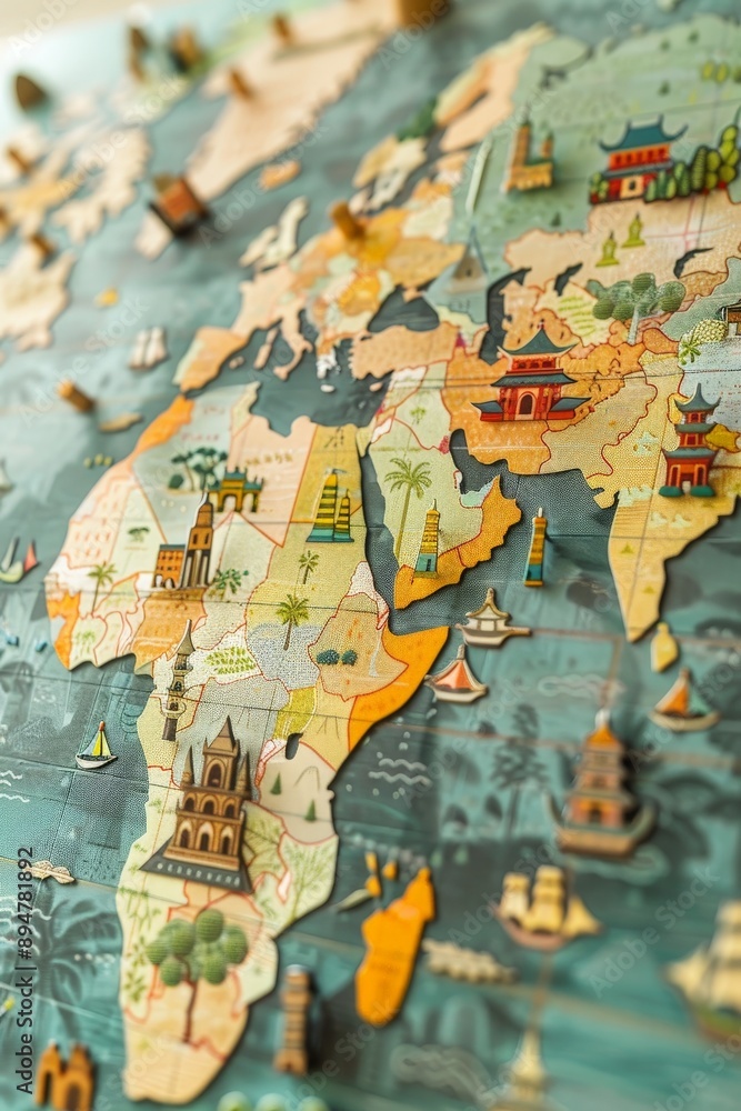 Imagine a world map that displays cultural landmarks from around the ...