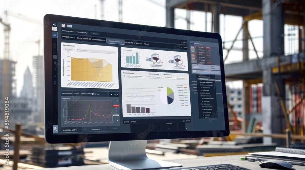 Generate a photo realistic image of a construction project displaying ...