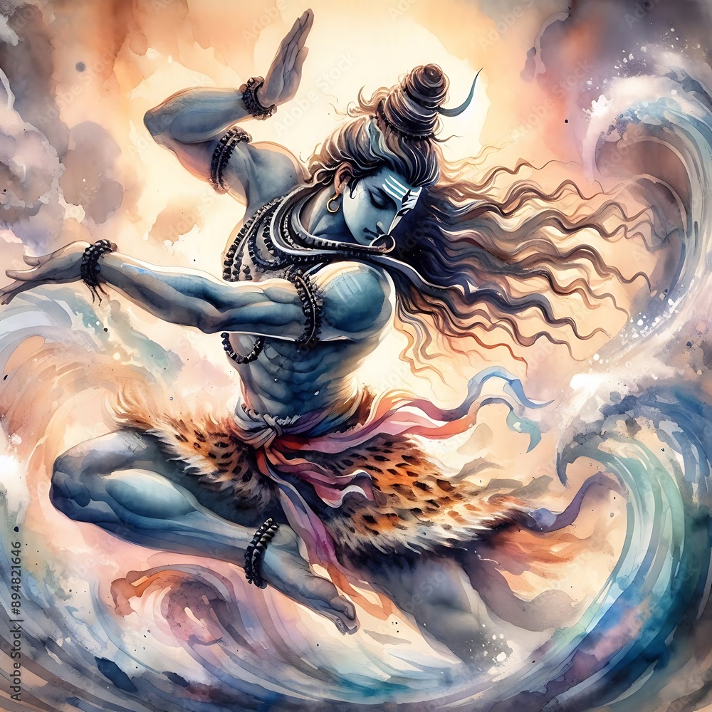 Watercolor Depiction of Lord Shiva Performing the Tandava Dance ...