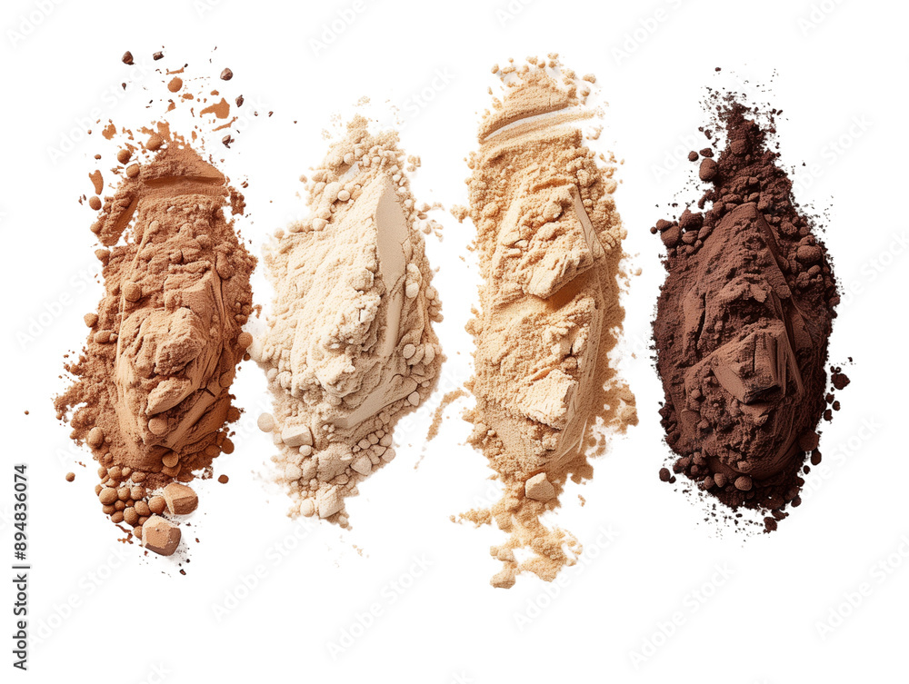 Four different protein powders, each with its unique hue and texture ...