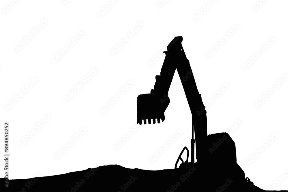 Excavators silhouette are digging soil in the construction site on ...