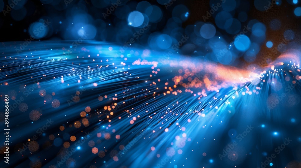Optical Fiber Network, A 3D render of a network of optical fibers with ...
