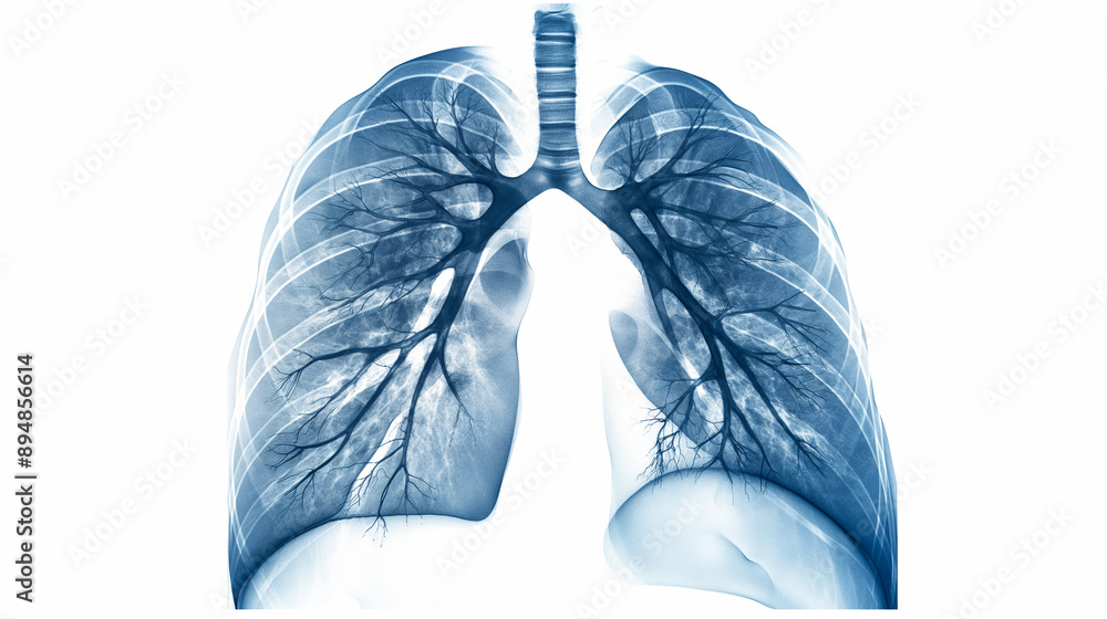 A detailed X-ray of the human lungs reveals the intricate network of ...