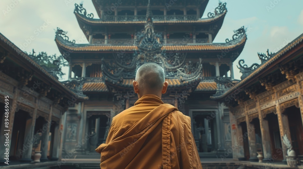 Buddhist Monk Contemplating in Ancient Chinese Temple Stock Photo ...