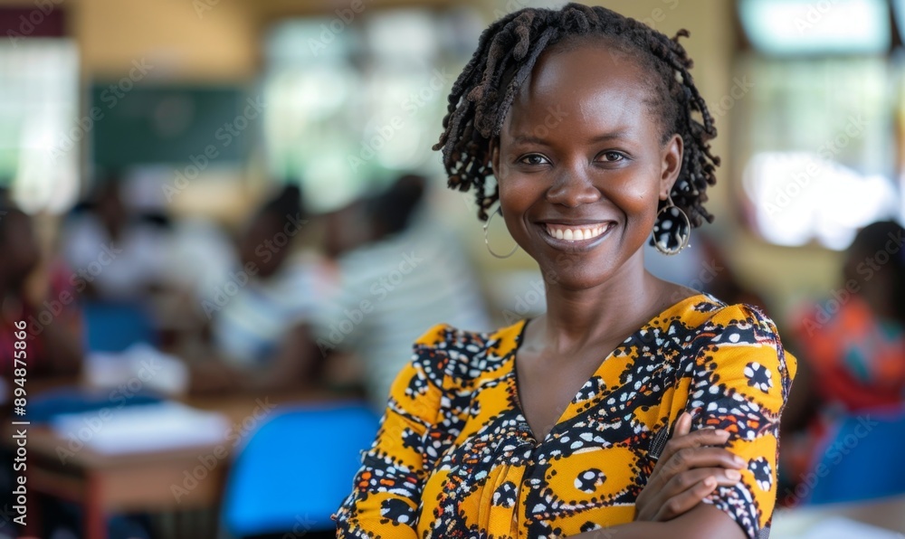 Confident African Female Educator Posing in Classroom: Embodiment of ...
