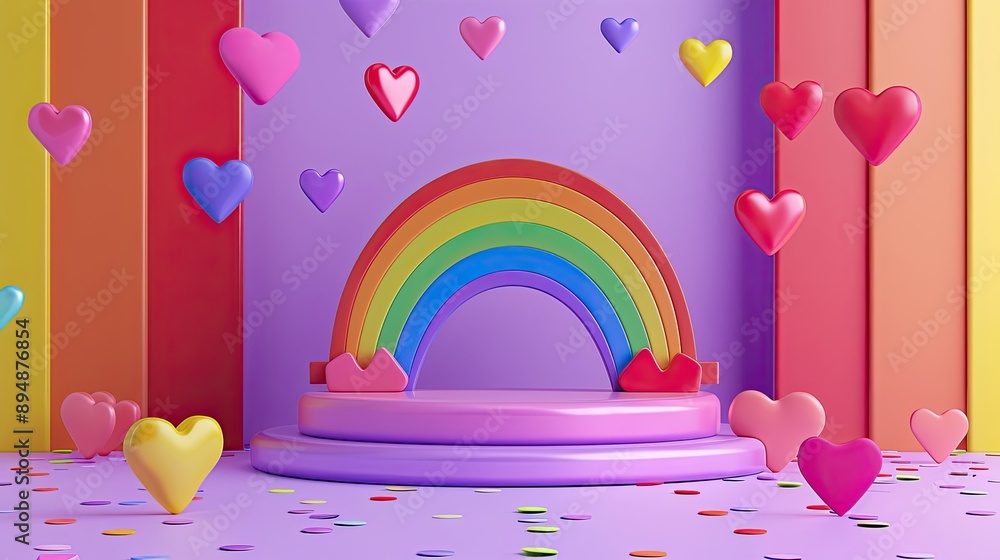 3D background of LGBT pride month platform display with a rainbow flag ...