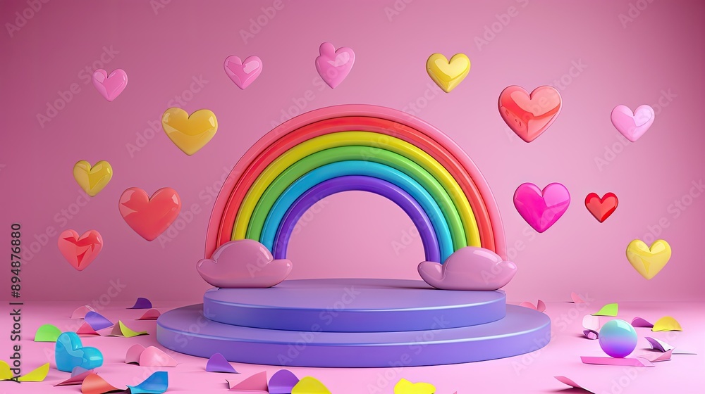 3D background of LGBT pride month platform display with a rainbow flag ...