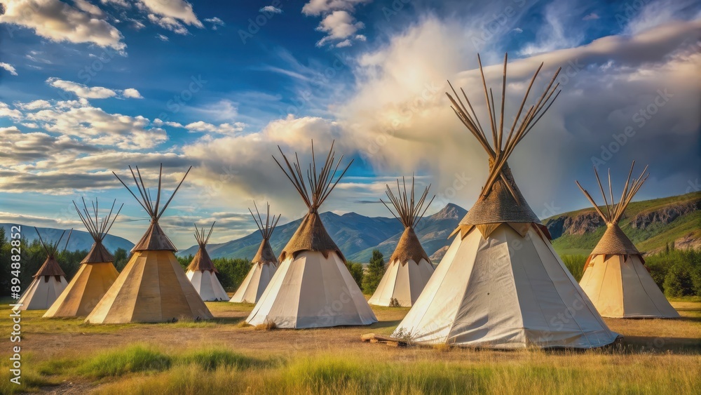Native American Indian teepees in a traditional camp setting , tribe ...