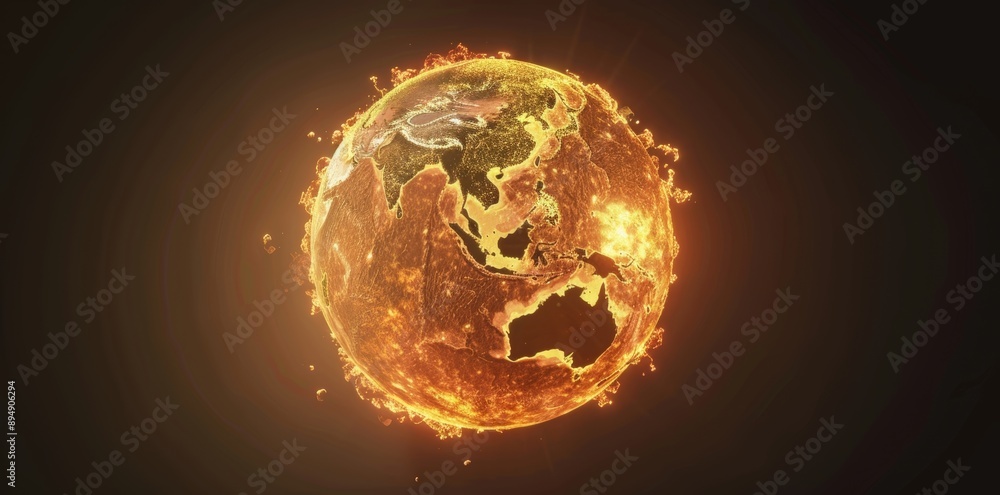 A globe of the earth under the extreme heat of the sun, Australia and ...