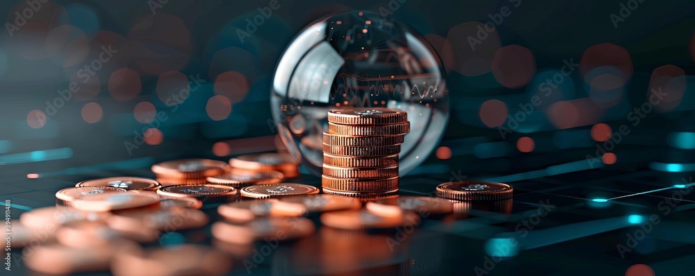 Self-sufficiency in managing financial abundance, front view, showcases ...