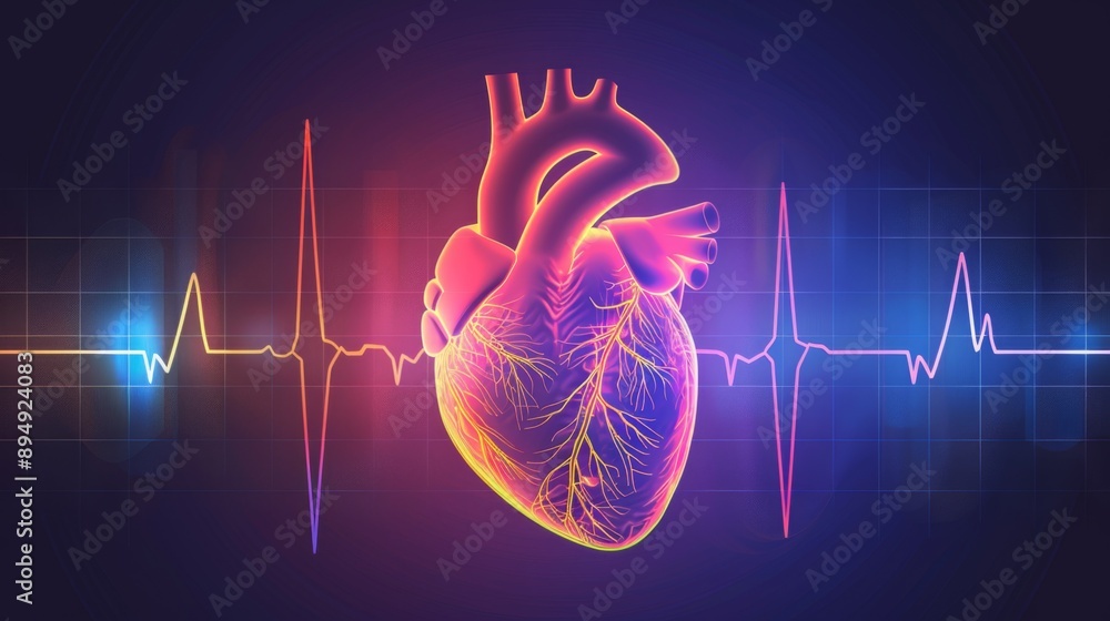Human Heart Anatomy with EKG Line - Healthcare Illustration - A 3D ...