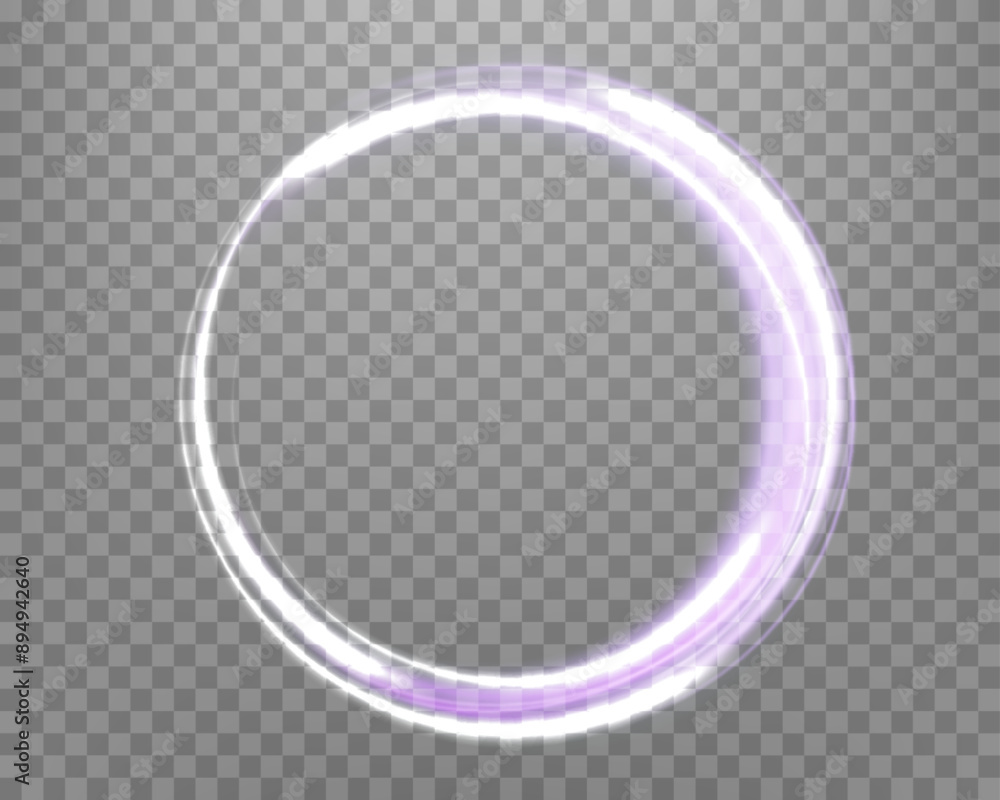 Silver and purple glowing magic ring. Neon realistic energy flare halo ...