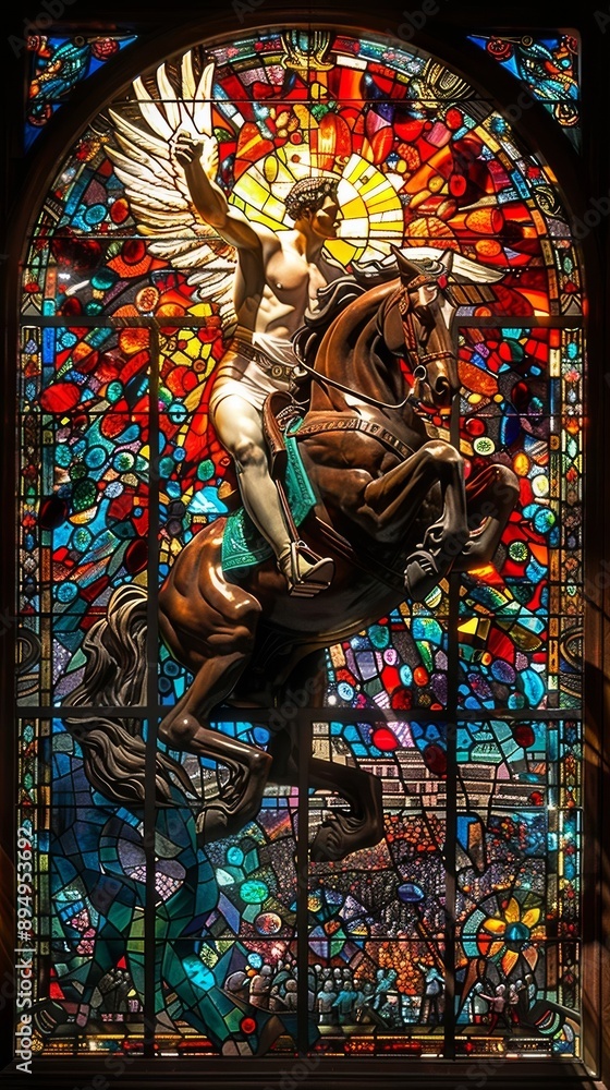 Hermes the Winged Messenger God Riding His Galloping Horse Across a ...