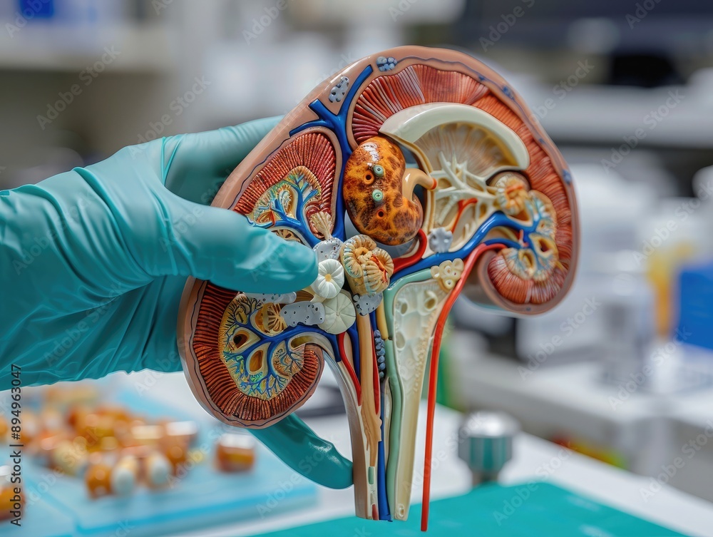 Hand of a surgeon illustrating the connection between kidneys and ...