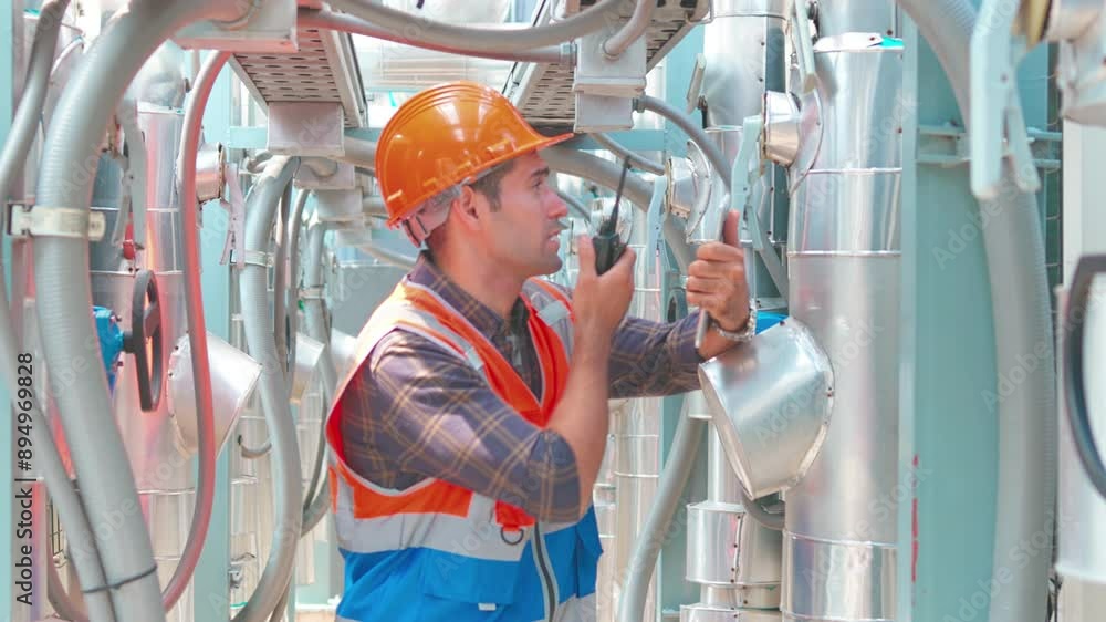 Engineer under checking the industry chilled water fan coil unit air ...